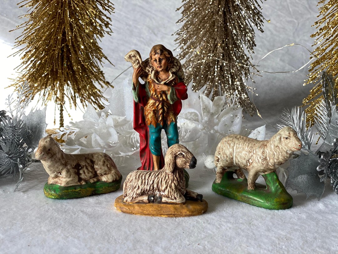 Vintage 1950's Christmas Nativity Set Shepherd & Sheep Fontanini Italy ...