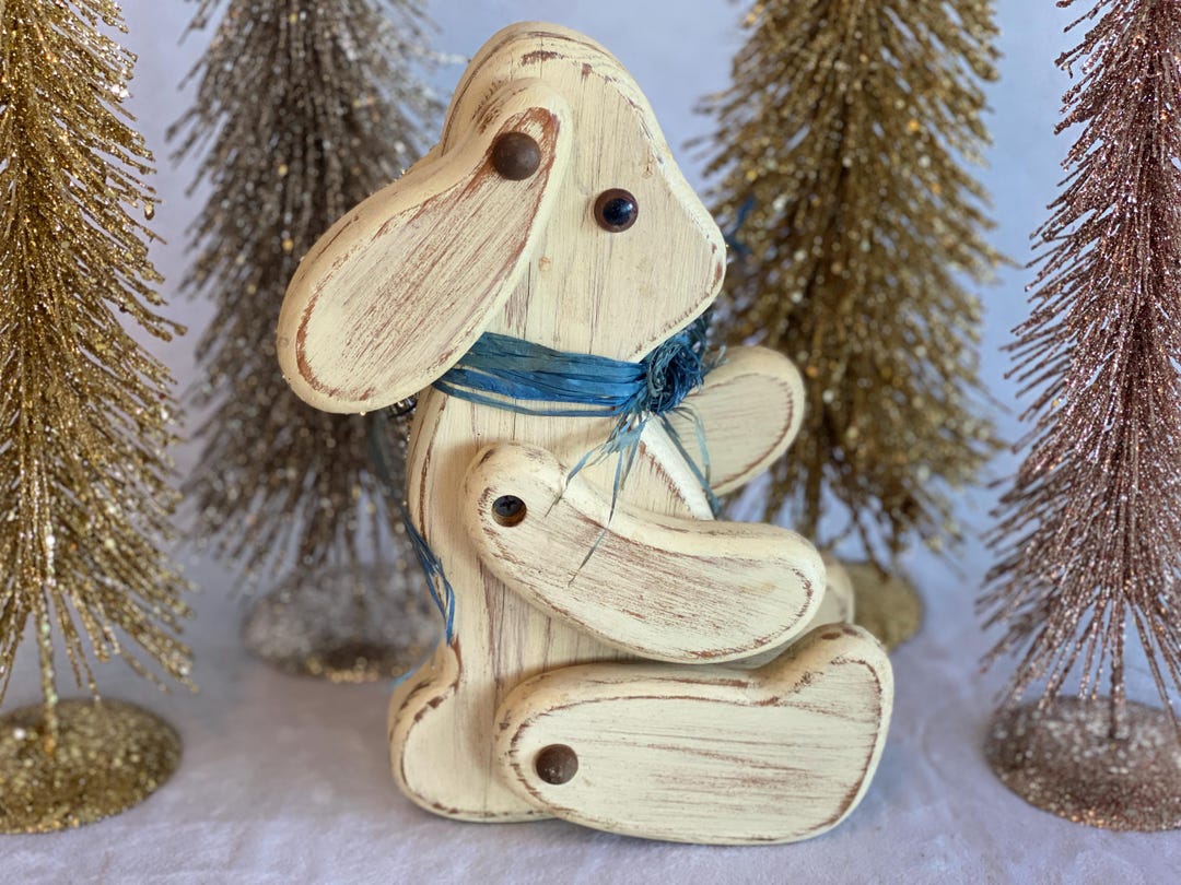 Vintage Wooden Bunny Statue Moveable Rabbit Figurine Easter Decoration ...