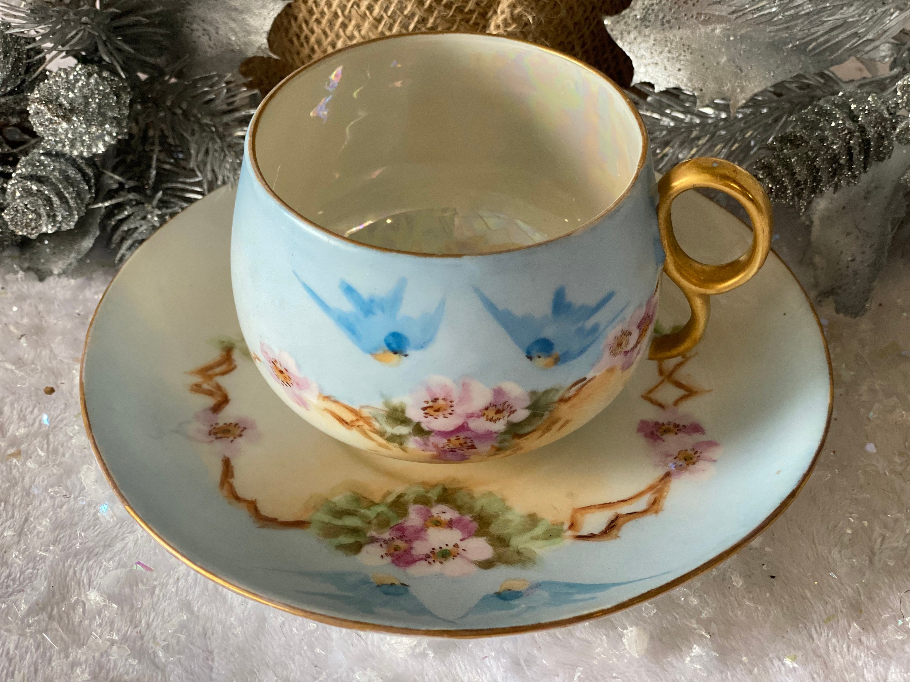 RARE Vintage Noritake Hand Painted Tea Cup & Saucer Blue Bird Antique ...