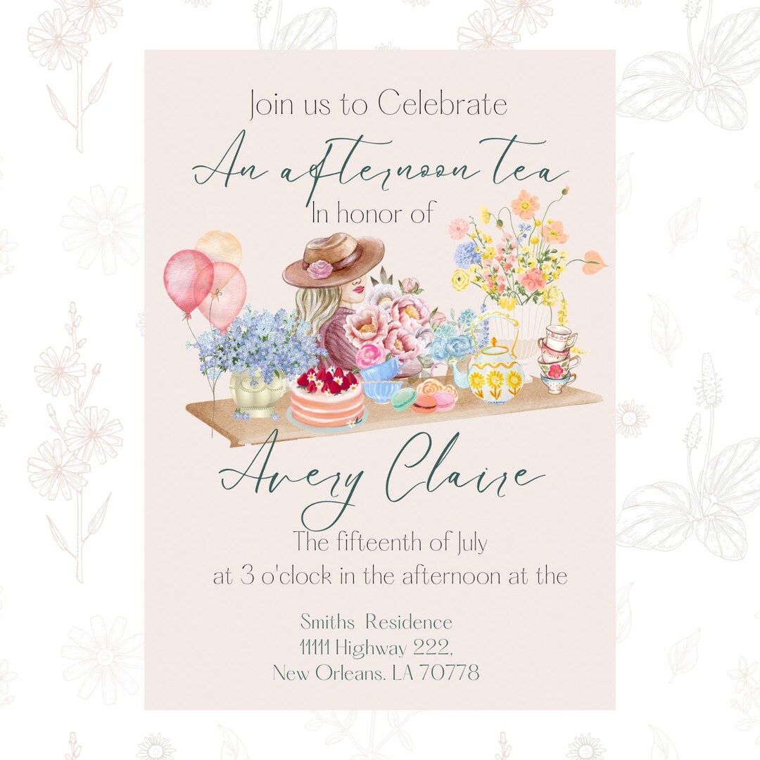 Afternoon Tea Party Invitation | Vintage Tea Party Invitation | Elegant ...