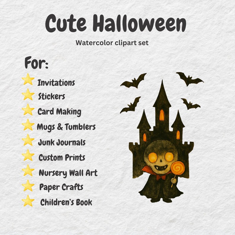 Cute Halloween Clipart Bundle, 69 PNG Watercolor Graphics, Ghost ...