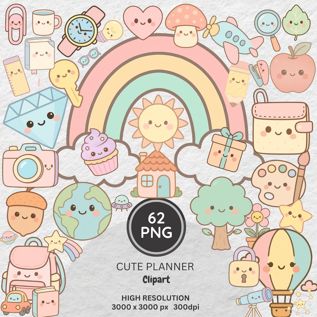Kawaii Planner Clipart Bundle: Pastel School & Nature Stickers ...