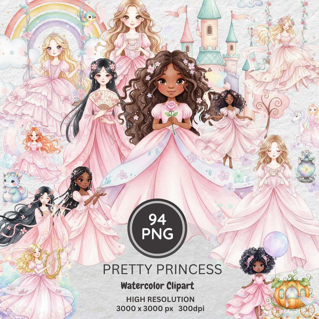 Watercolor Princess Clipart Set: Fairytale Kingdom Graphics (commercial ...