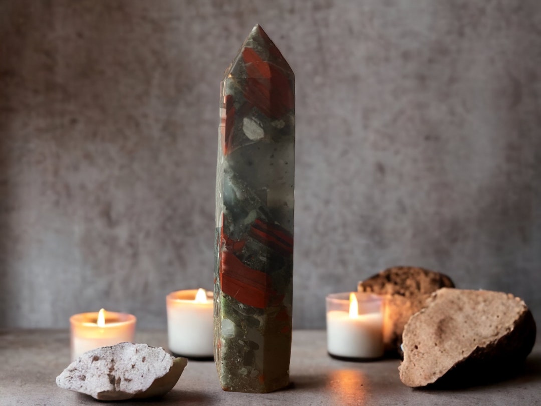 African Bloodstone Tower Earthy Elegance Handcrafted Gemstone Sculpture ...