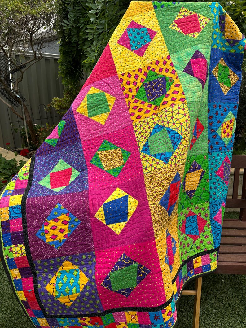 Bright Coloured Handmade Patchwork Quilt, Professionally Machine ...