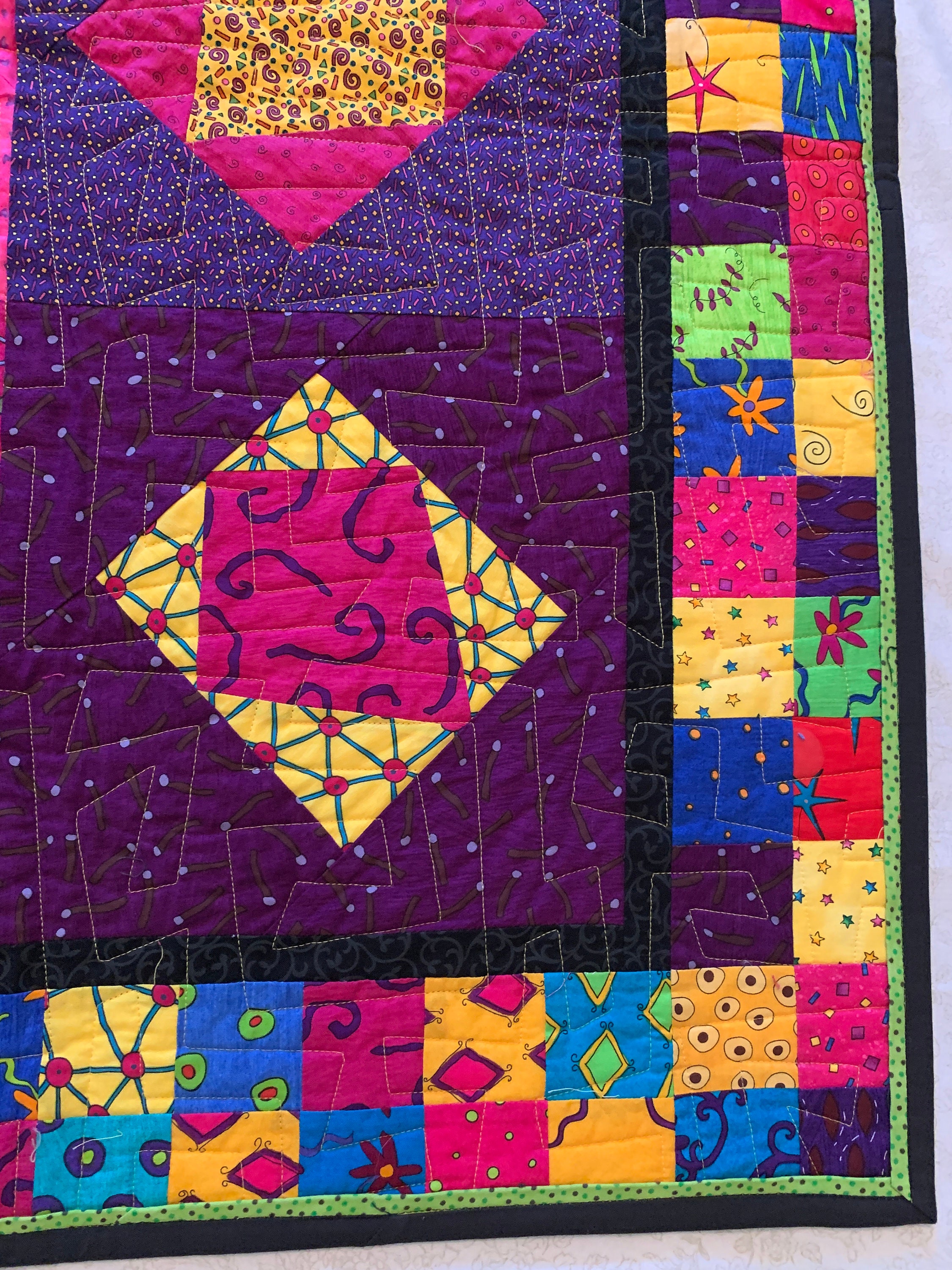 Bright Coloured Handmade Patchwork Quilt, Professionally Machine ...