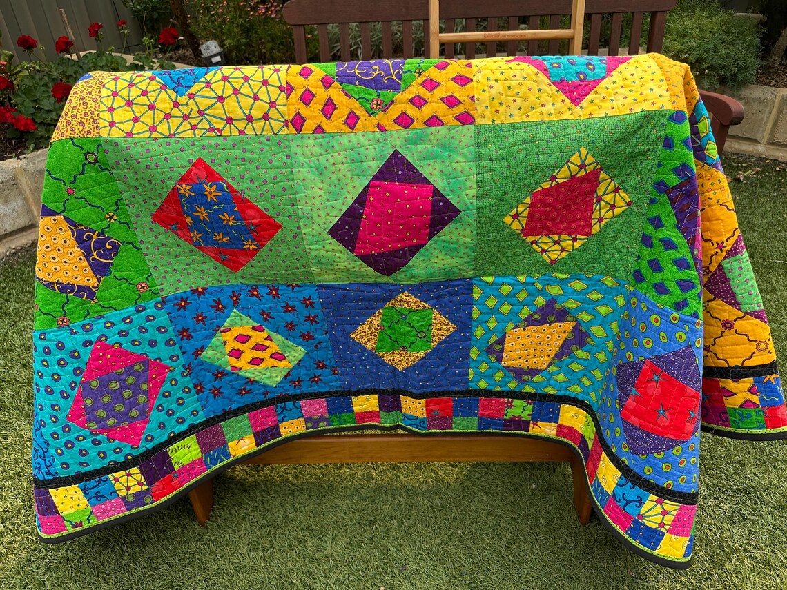 Bright Coloured Handmade Patchwork Quilt, Professionally Machine ...