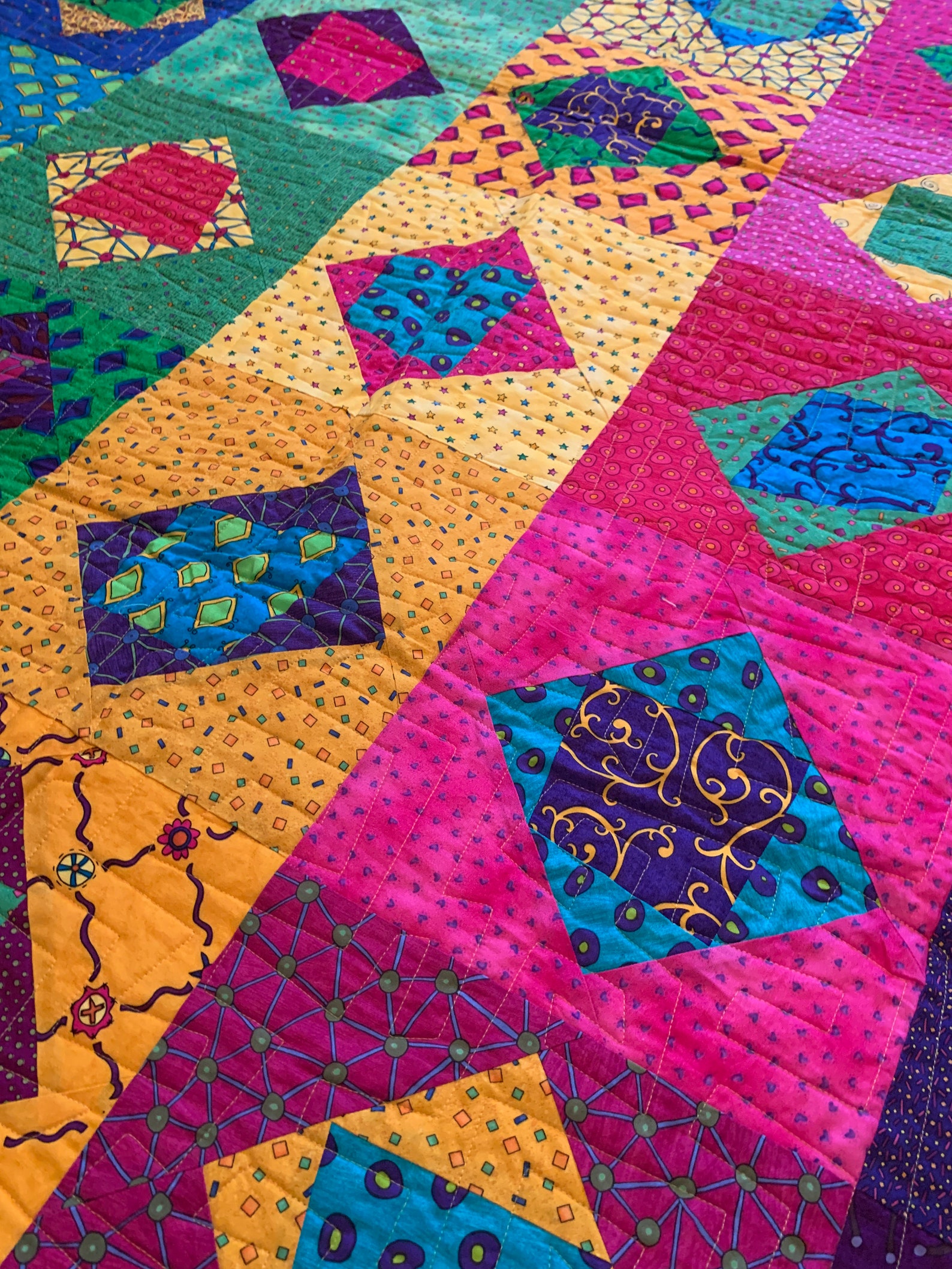 Bright Coloured Handmade Patchwork Quilt, Professionally Machine ...