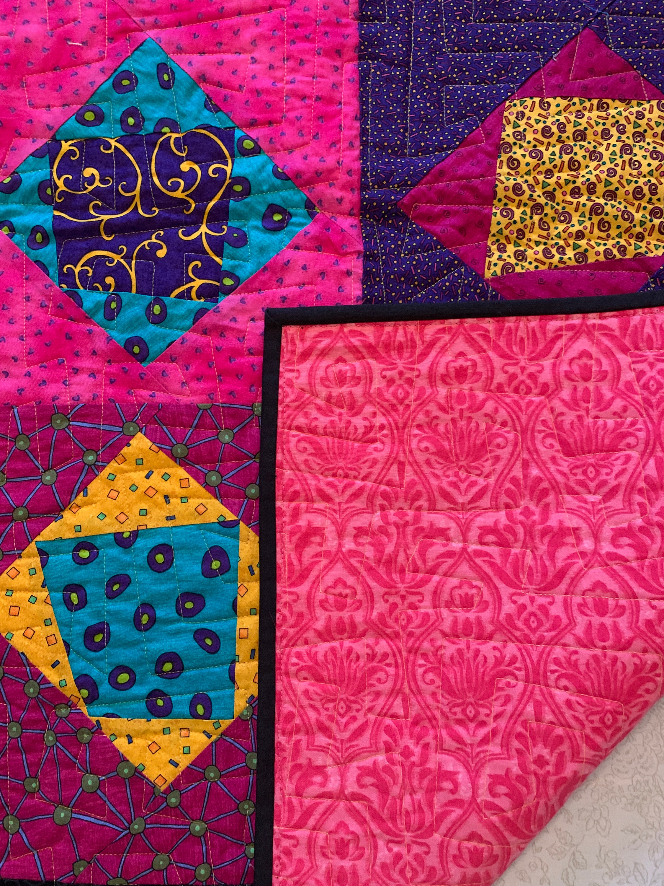 Bright Coloured Handmade Patchwork Quilt, Professionally Machine ...