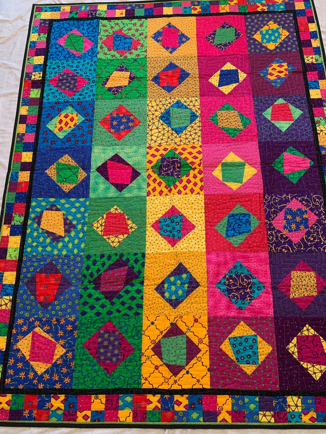 Bright Coloured Handmade Patchwork Quilt Professionally - Etsy