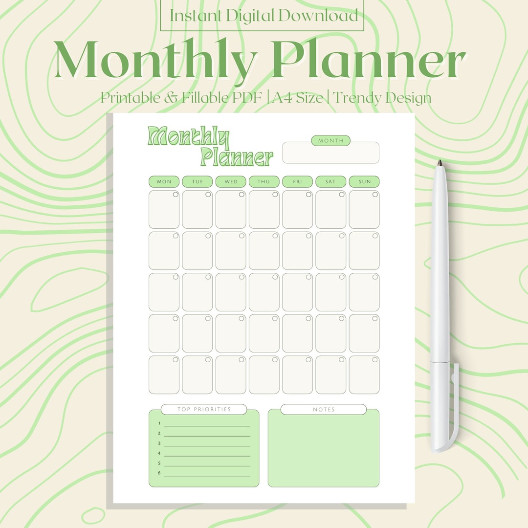 Monthly to Do List Printable Planner, Instant Download, PDF ...