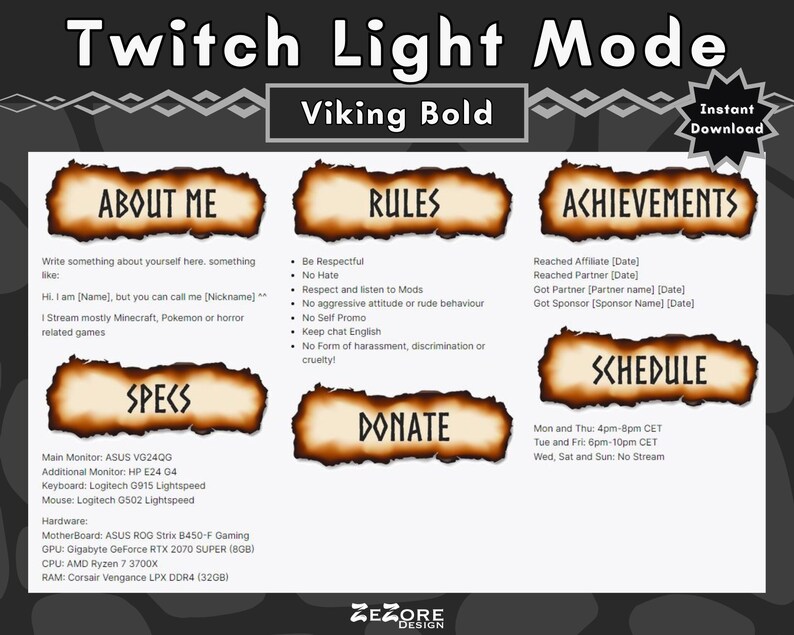 40 Viking/valheim Inspired Twitch Panels bold Font Streamer Content ...