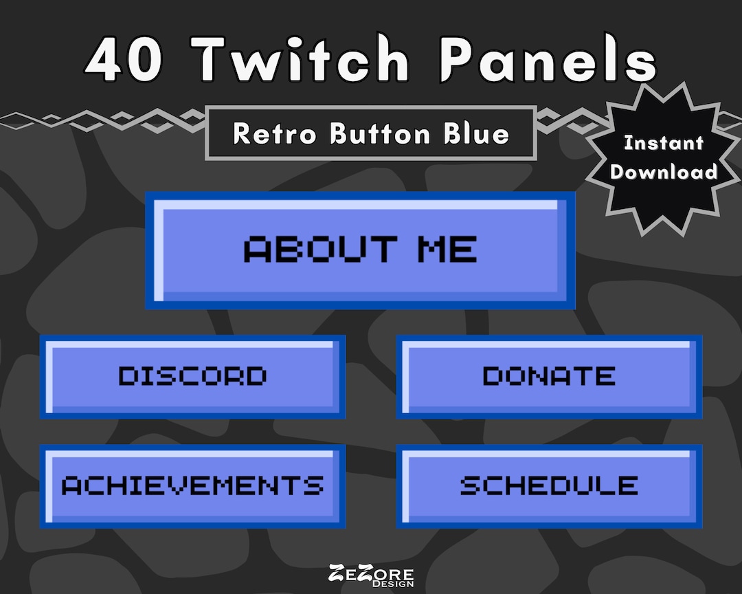 40 Blue Retro Game Button Twitch Panels Streamer Content Creator Gamer ...