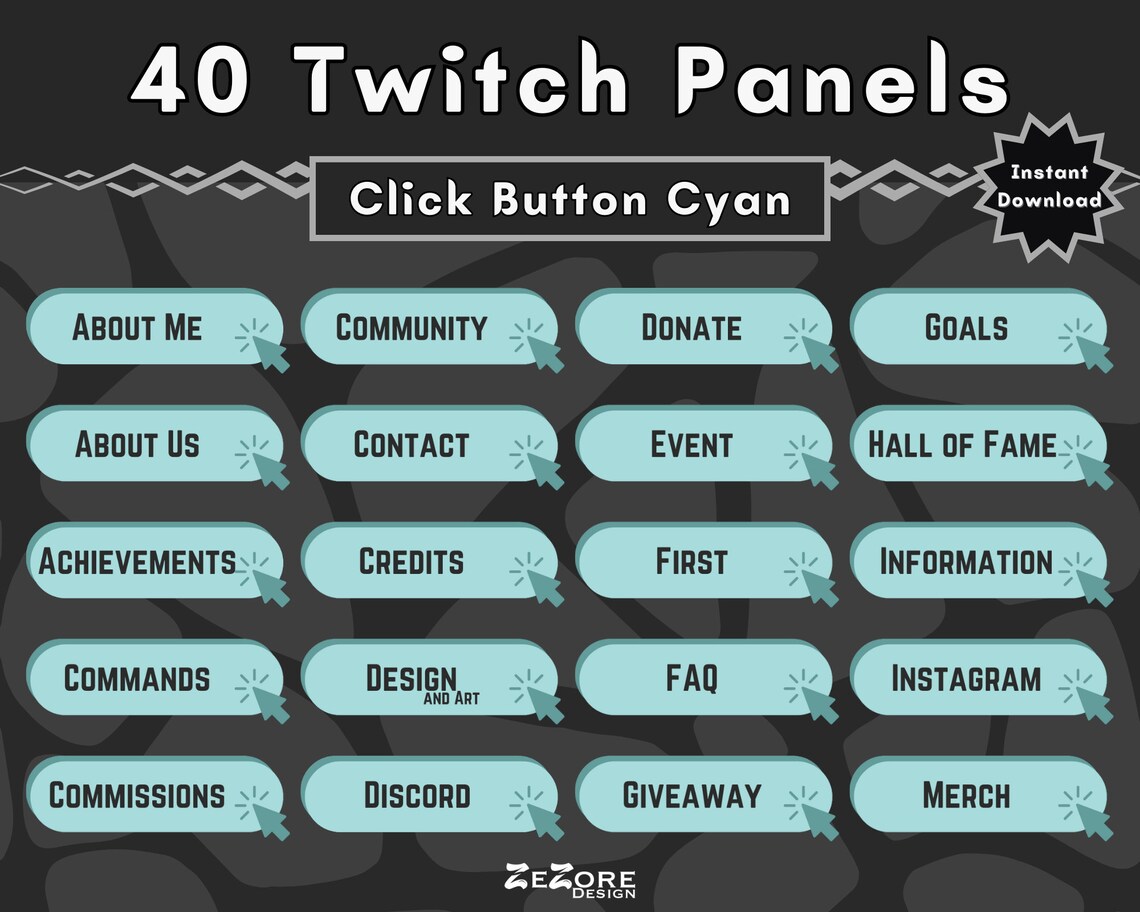 40 Cyan/teal Button Click Twitch Panels Streamer Content Creator Gamer ...