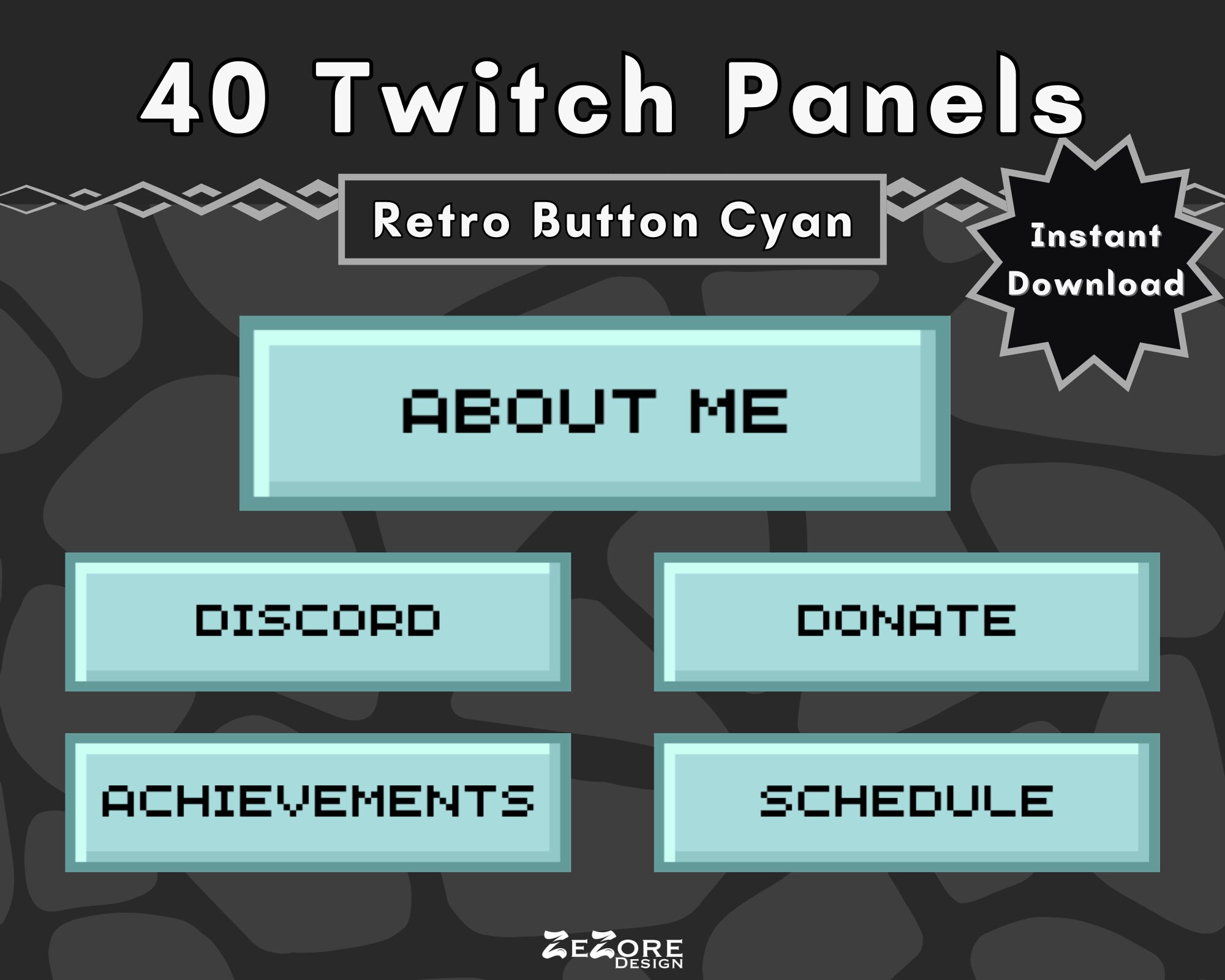 40 Cyan Retro Game Button Twitch Panels Streamer Content Creator Gamer ...