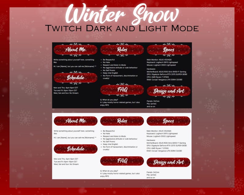 40 Winter Snow Red Twitch Panels | Streamer | Content Creator | Gamer ...