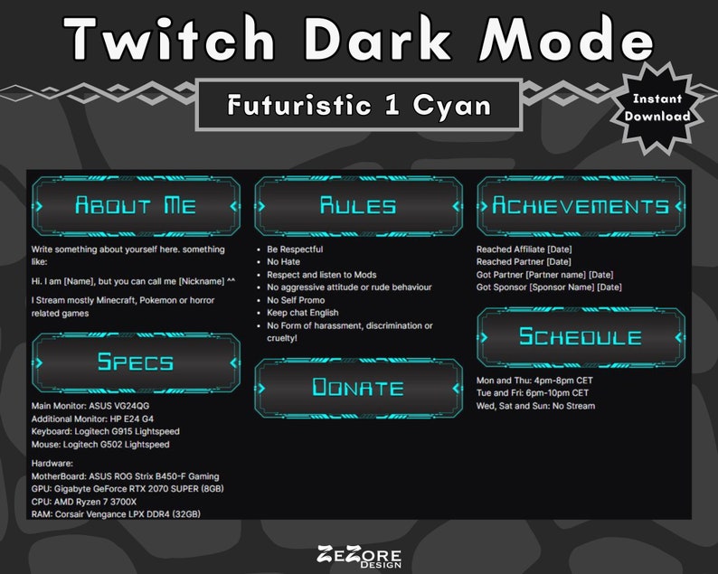 40 Futuristic Cyan/teal Twitch Panels Streamer Content Creator Gamer ...