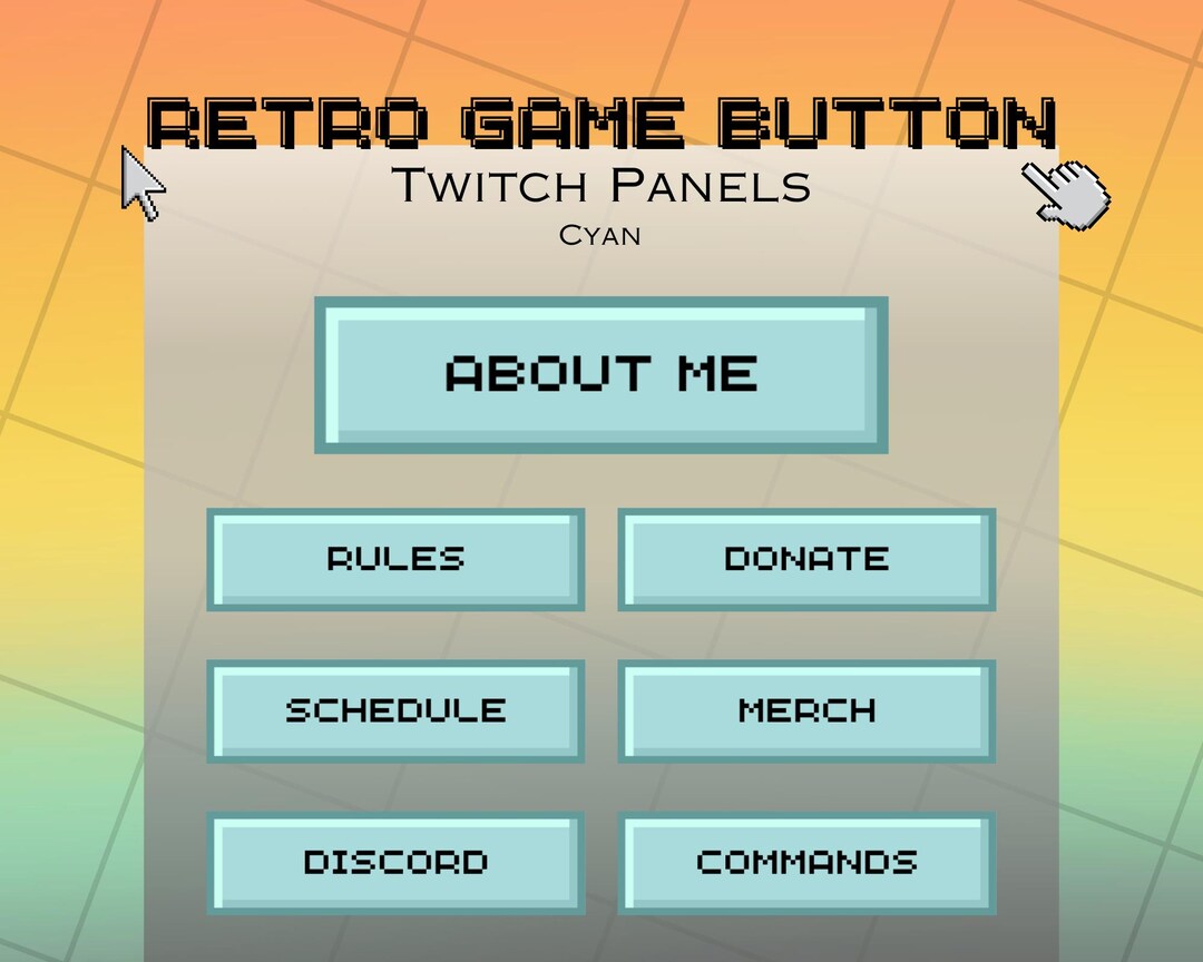 40 Cyan Retro Game Button Twitch Panels | Streamer | Content Creator ...