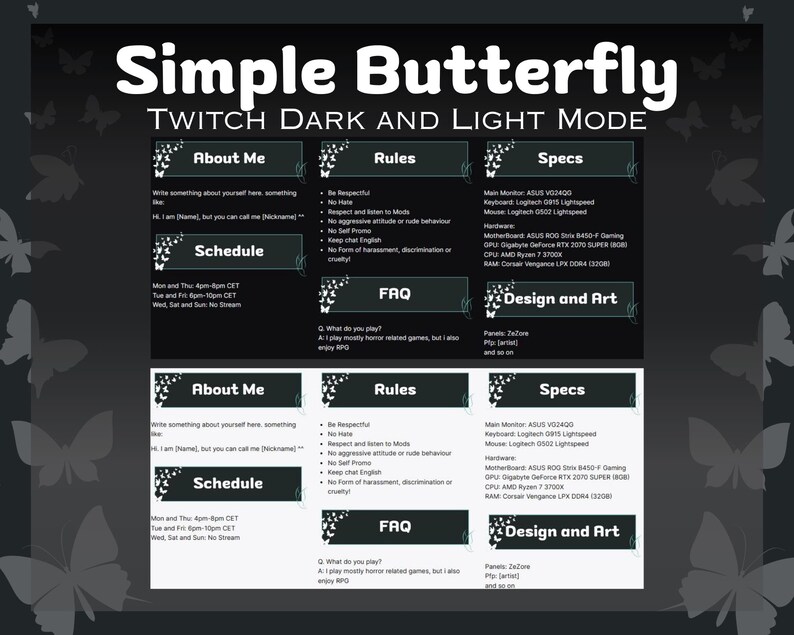 40 Simple Cyan Butterfly Twitch Panels | Streamer | Content Creator ...