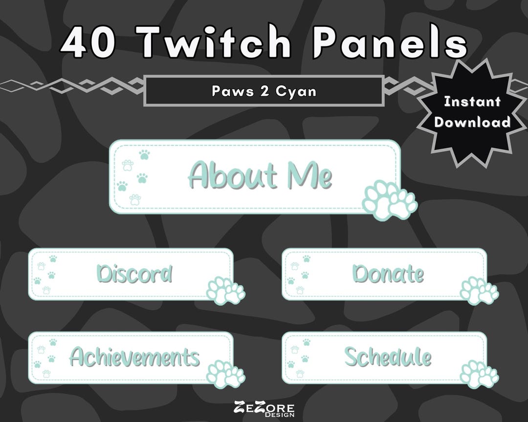 40 Cyan Paws Twitch Panels Streamer Content Creator Gamer About Me Pack ...