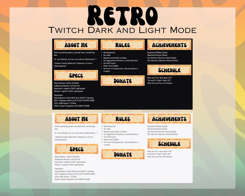 40 Orange Retro Twitch Panels | Streamer | Content Creator | Gamer ...