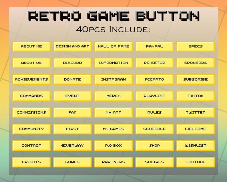 40 Yellow Retro Game Button Twitch Panels | Streamer | Content Creator ...