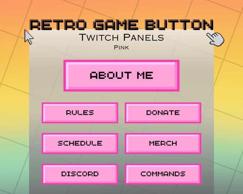40 Pink Retro Game Button Twitch Panels | Streamer | Content Creator ...