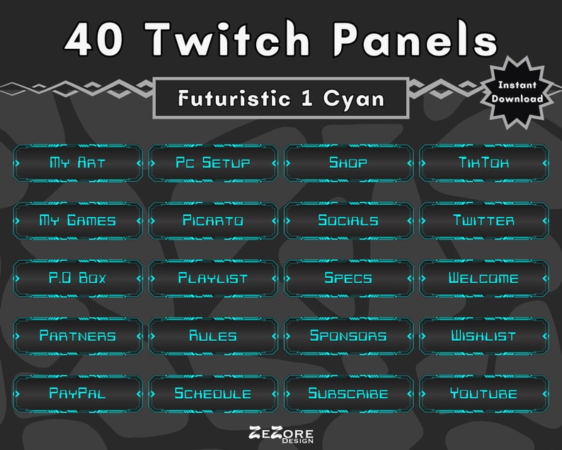 40 Futuristic Cyan/teal Twitch Panels Streamer Content Creator Gamer ...
