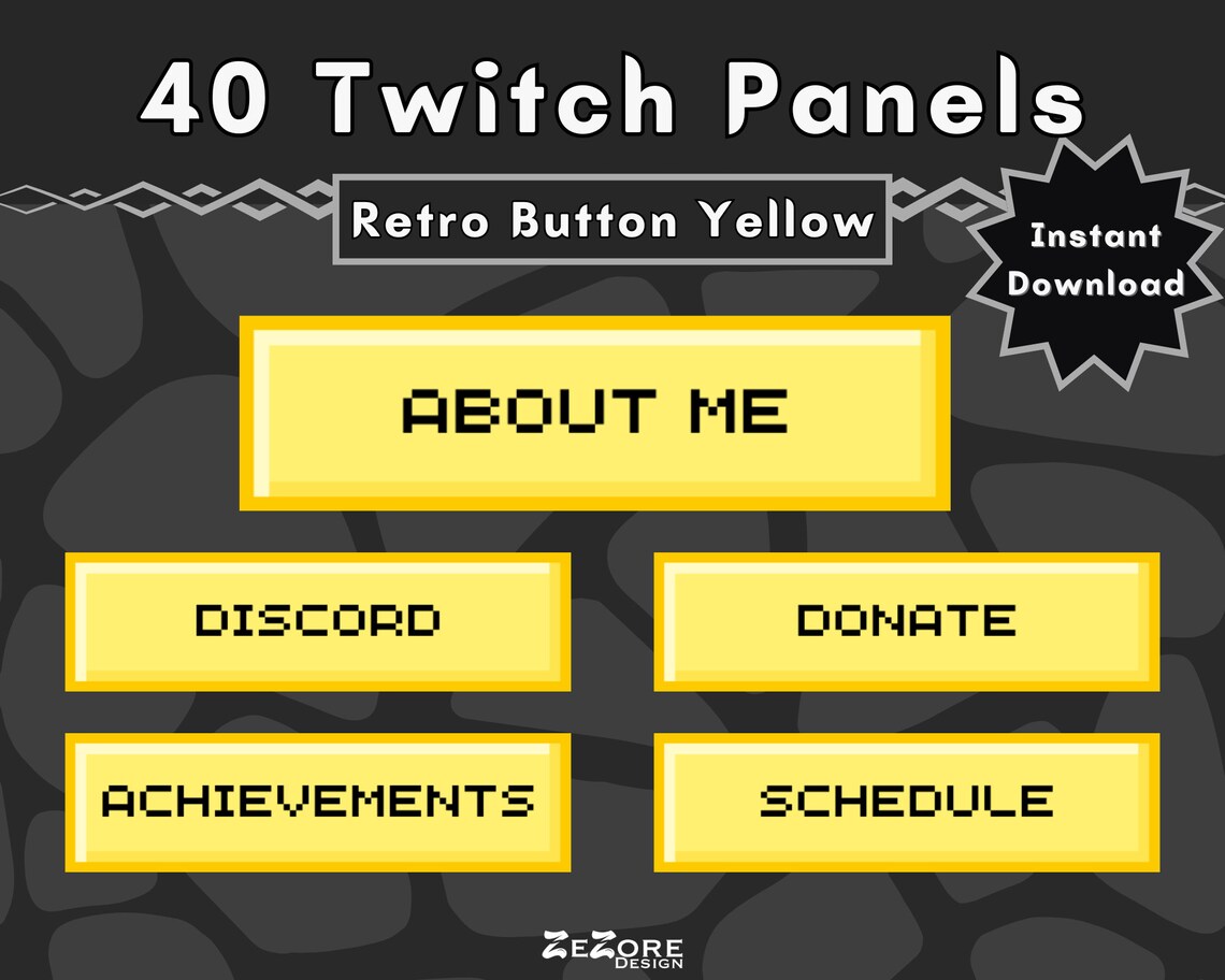 40 Yellow Retro Game Button Twitch Panels Streamer Content Creator ...