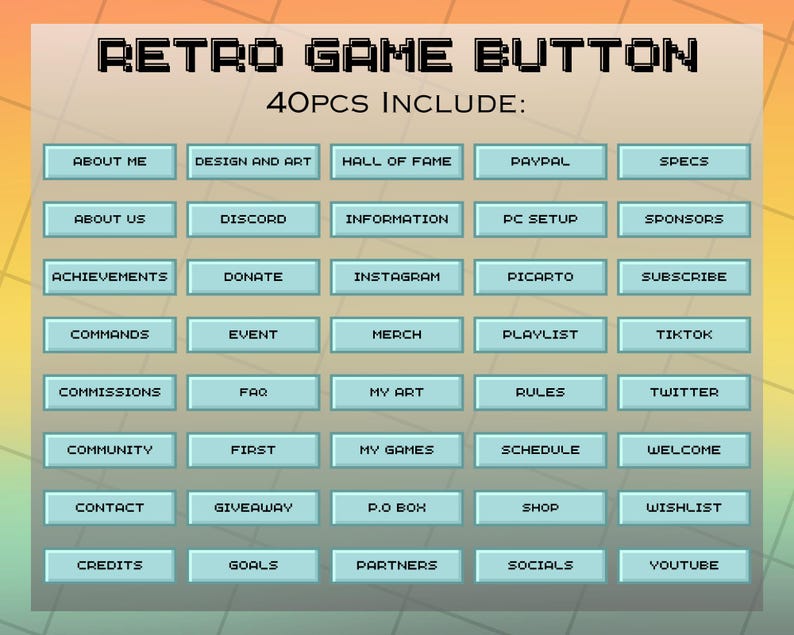 40 Cyan Retro Game Button Twitch Panels | Streamer | Content Creator ...