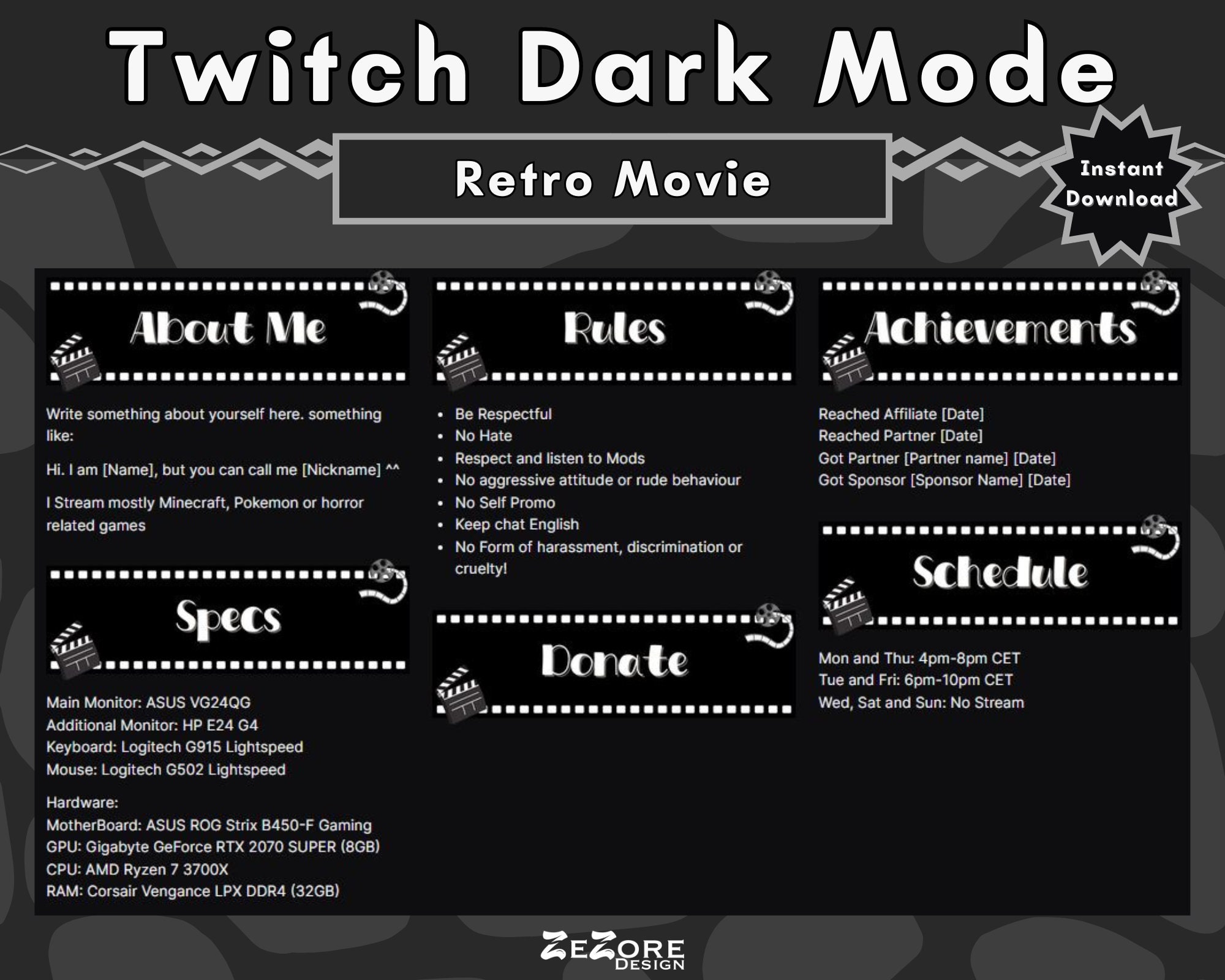 40 Retro Movie Twitch Panels Streamer Content Creator Gamer About Me ...