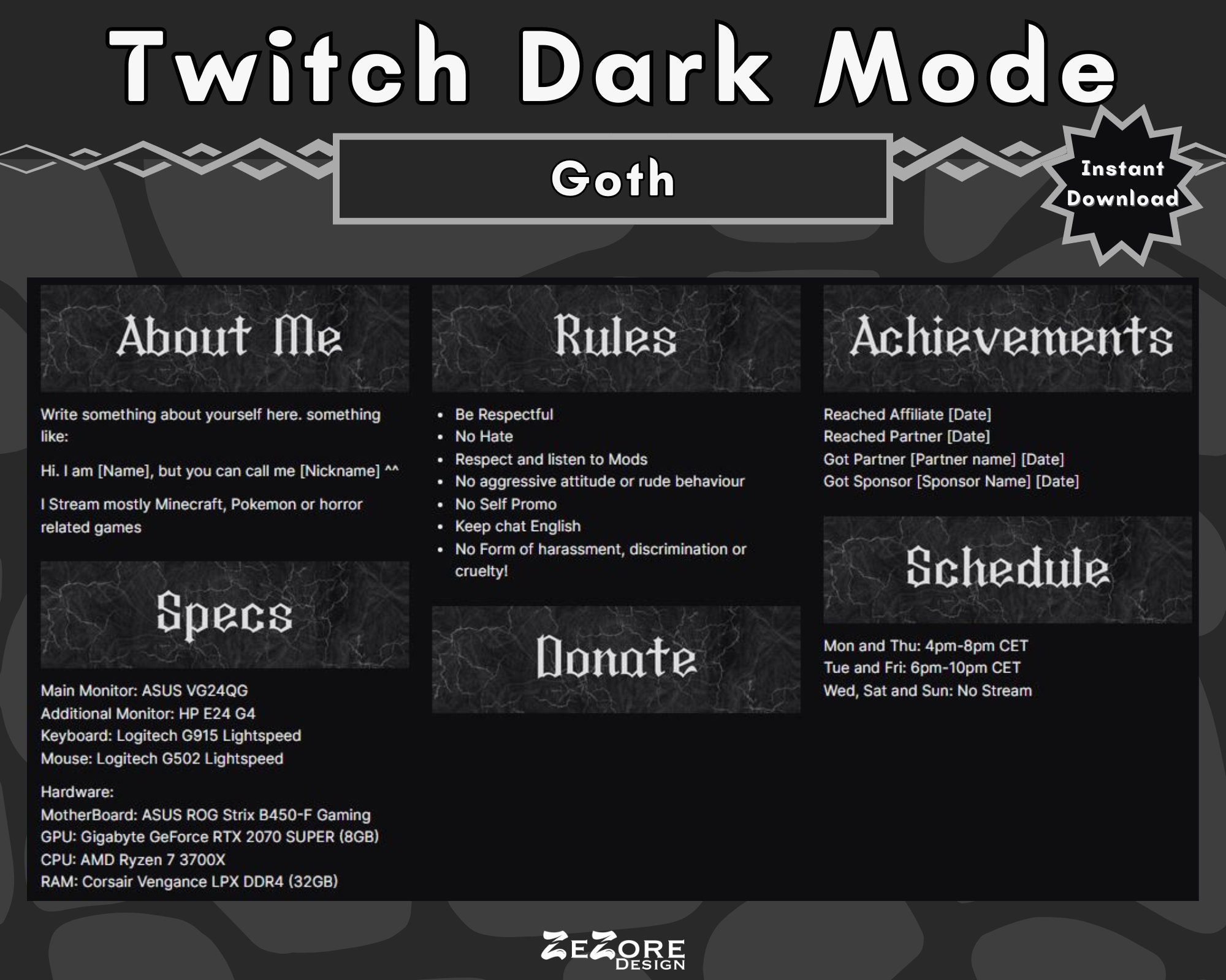 40 Goth Twitch Panels Streamer Content Creator Gamer About Me Pack alt ...