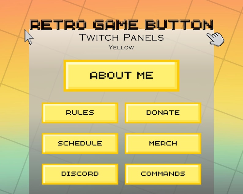 40 Yellow Retro Game Button Twitch Panels | Streamer | Content Creator ...