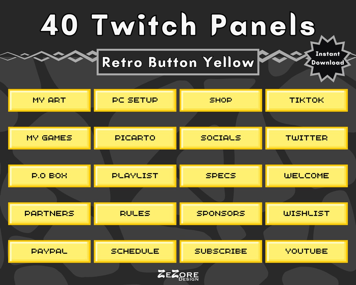 40 Yellow Retro Game Button Twitch Panels Streamer Content Creator ...