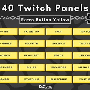 40 Yellow Retro Game Button Twitch Panels Streamer Content Creator ...