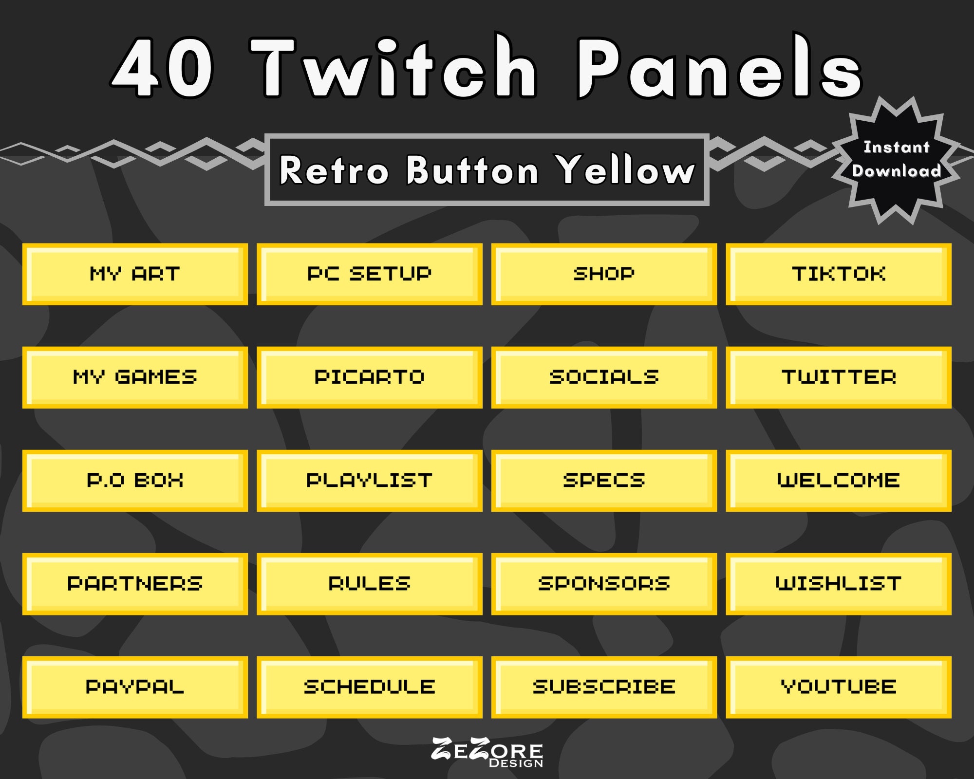 40 Yellow Retro Game Button Twitch Panels Streamer Content Creator ...