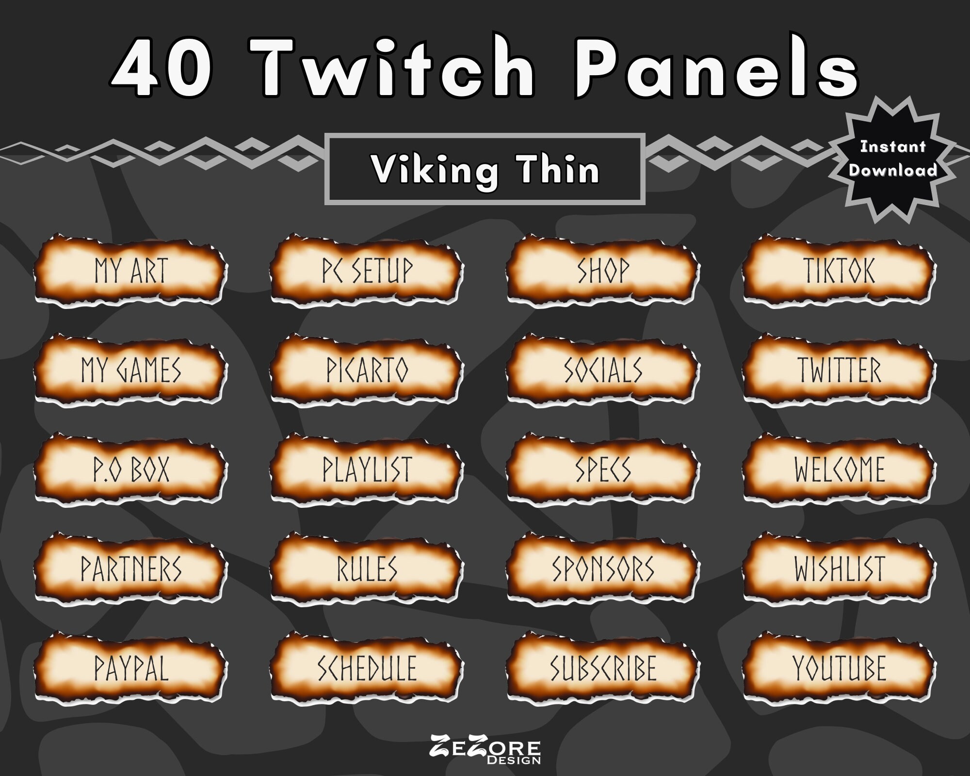 40 Viking/valheim Twitch Panels thin Font Streamer Content Creator ...