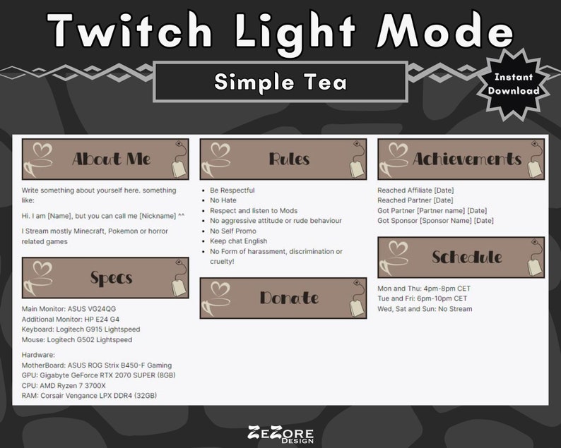 40 Simple Tea Twitch Panels Streamer Content Creator Gamer About Me ...