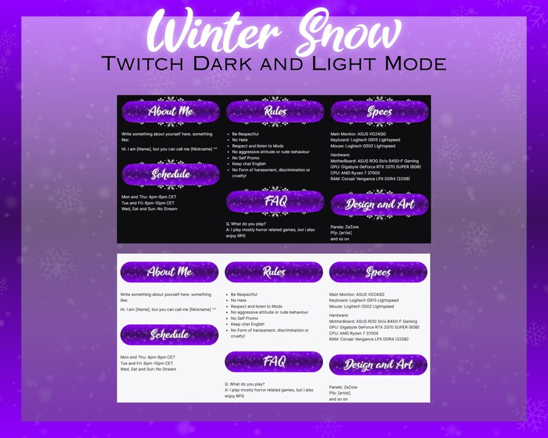 40 Winter Snow Purple Twitch Panels | Streamer | Content Creator ...