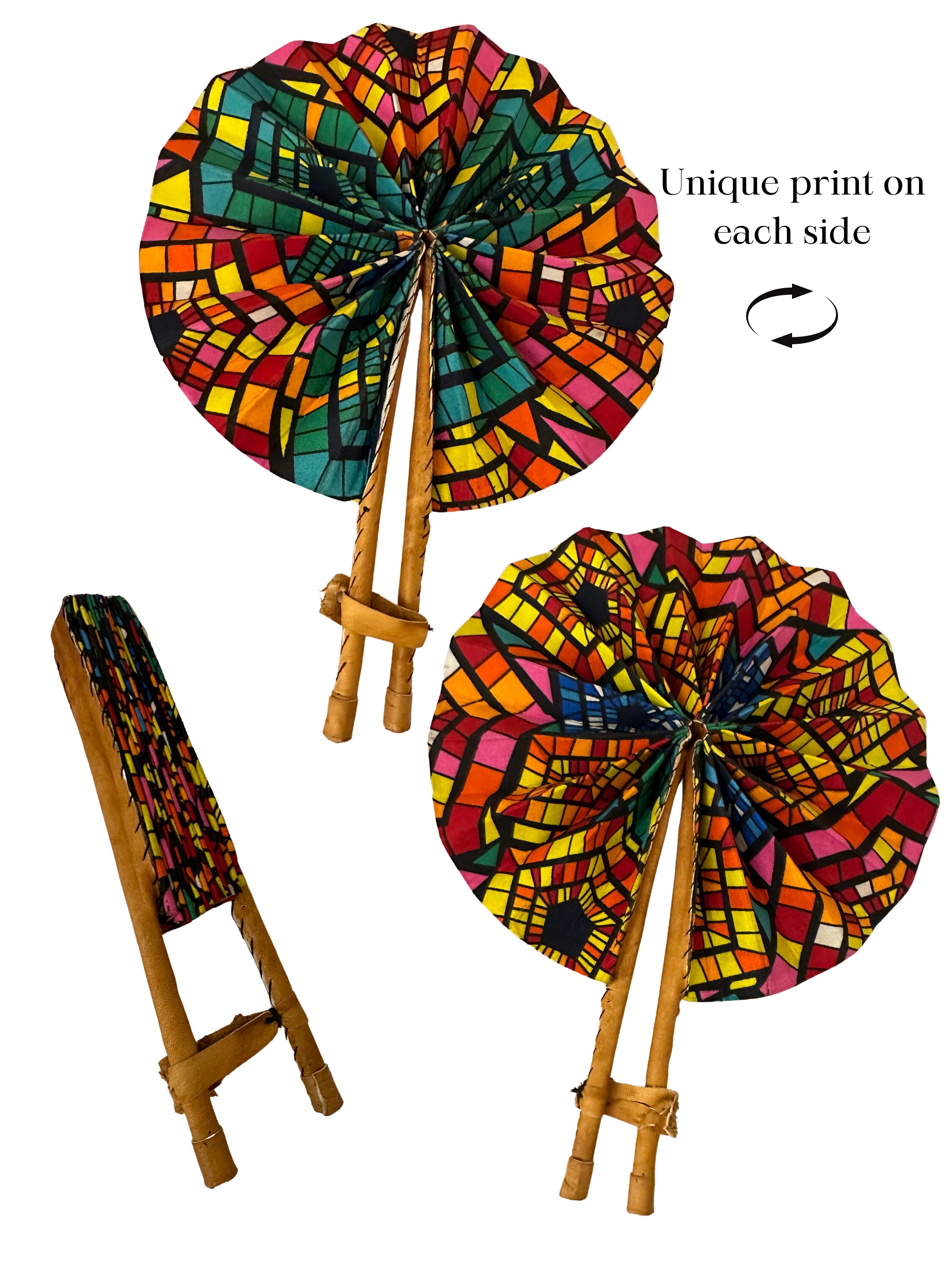 African Print Folding Hand Fan/ African Print Fan/ Handmade Leather - Etsy
