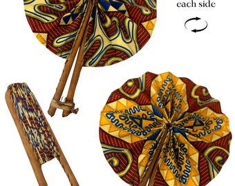 African Print Folding Hand Fan/ African Print Fan/ Handmade Leather - Etsy