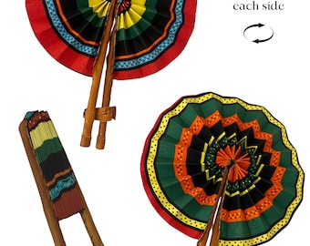 African Print Folding Hand Fan/ African Print Fan/ Handmade Leather - Etsy
