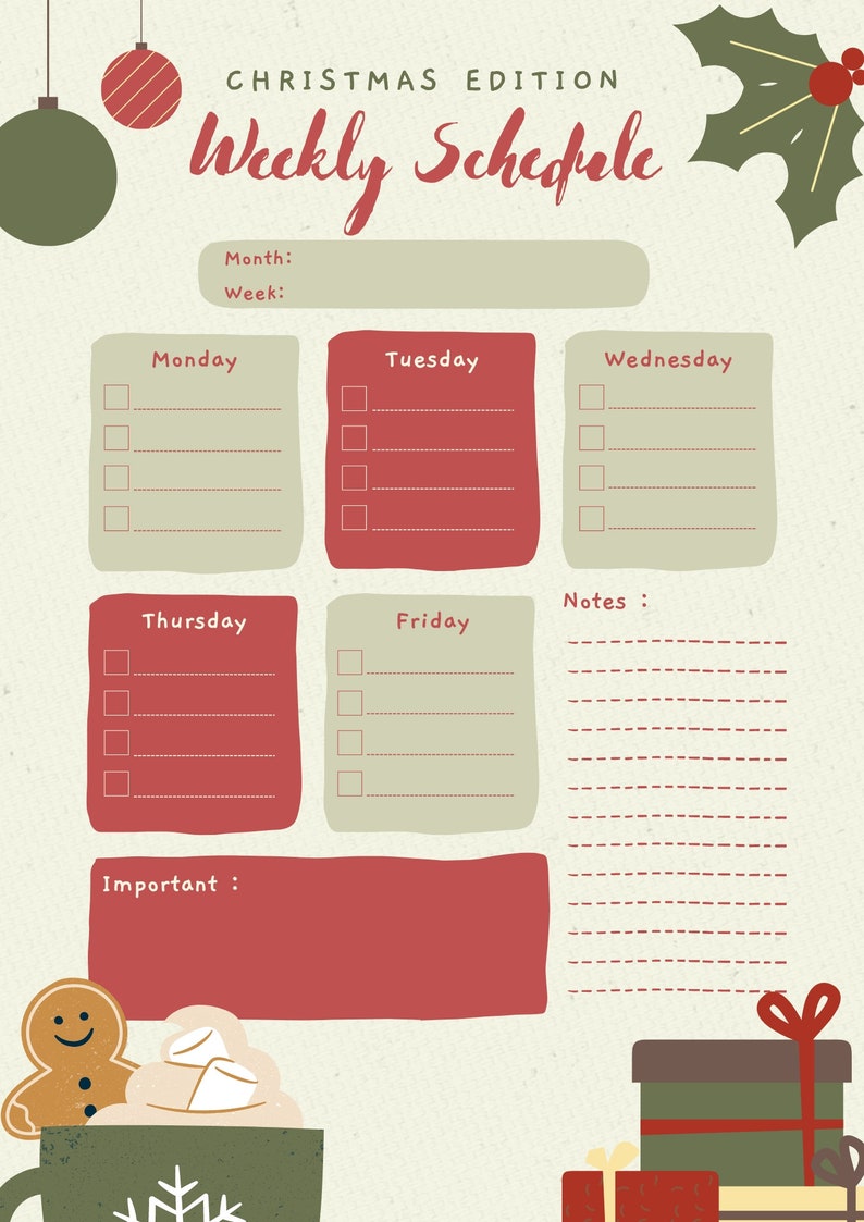 Weekly Task Planner Christmas Edition, Digital Download Planner ...