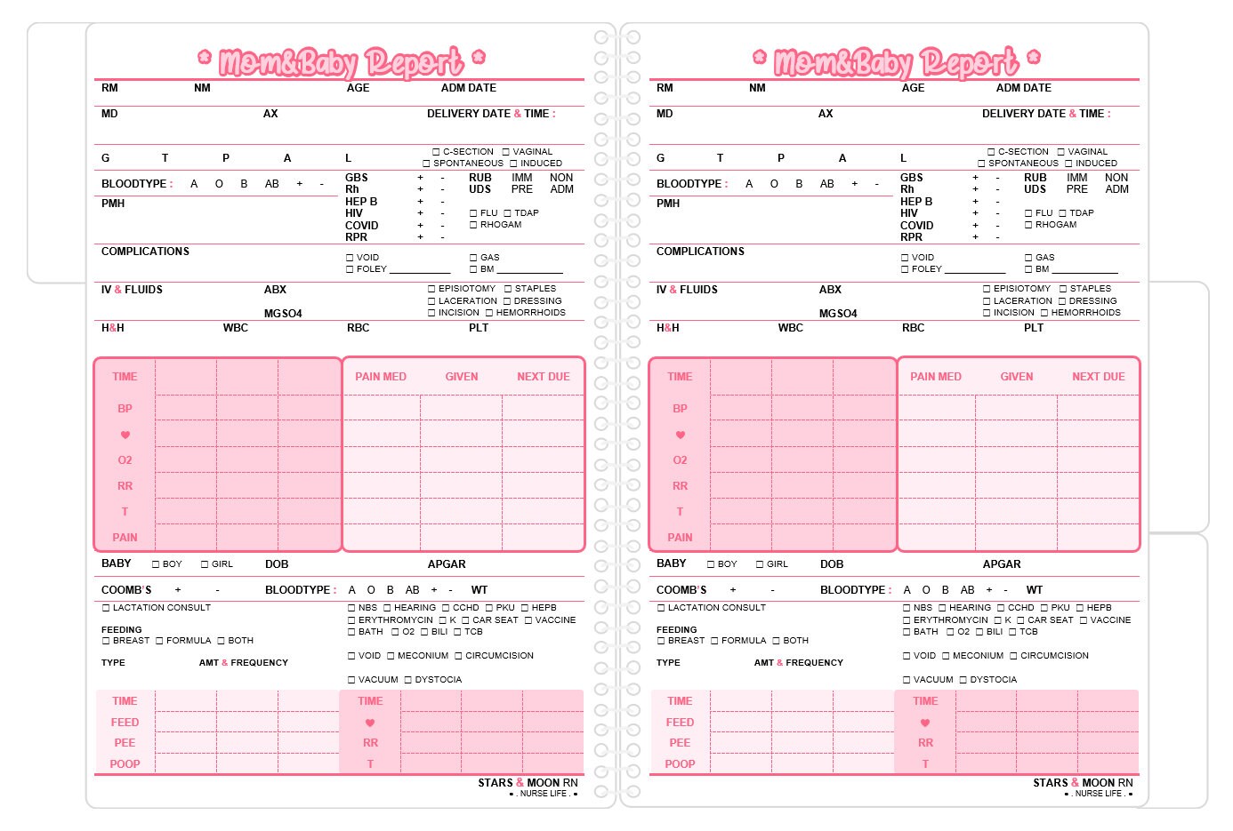 REUSABLE Mother Baby Report Sheet for Registered Nurses RN, LPN ...