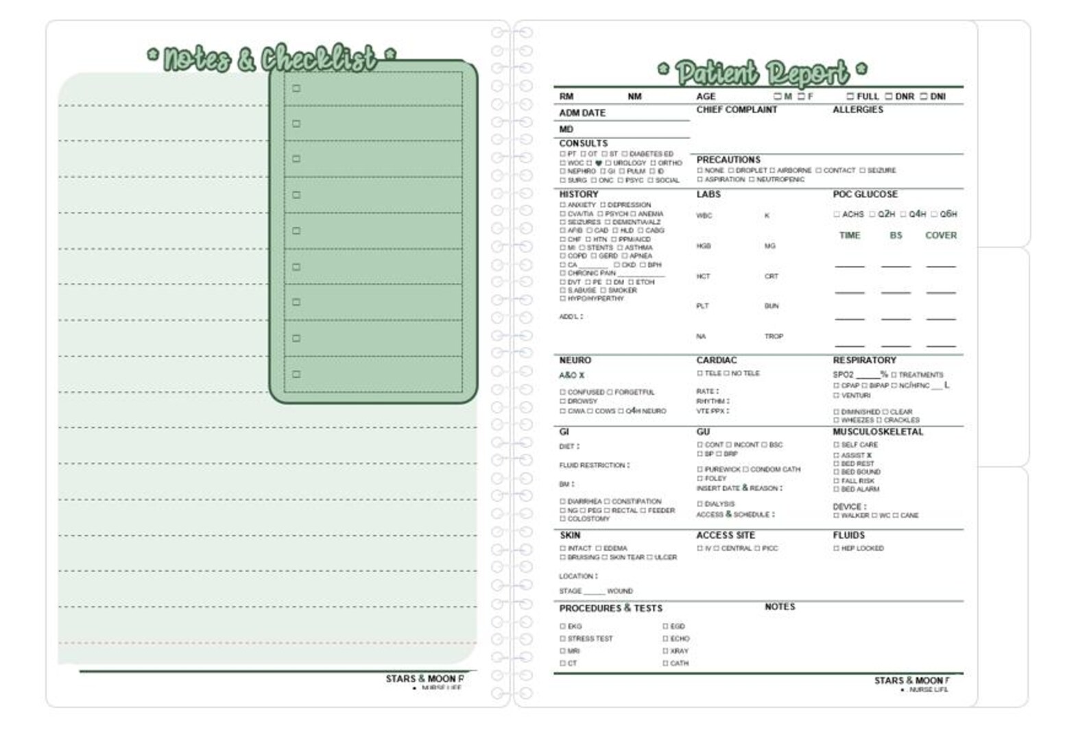 Reusable Nurse Report Notebook: Stars&moon RN Design - Etsy