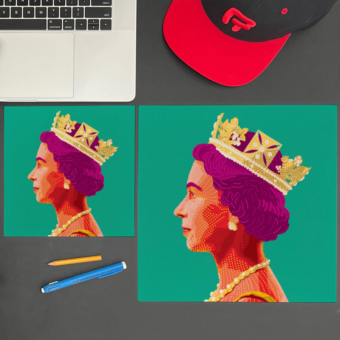 Queen Elizabeth II Printed Drawing Vector Art - Etsy