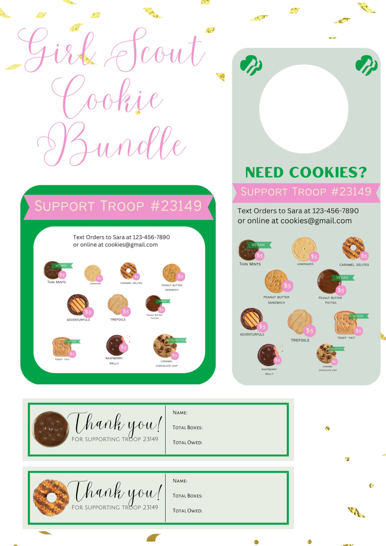Customizable Girl Scout Cookie Printable Bundle, Door Hanger, Business ...