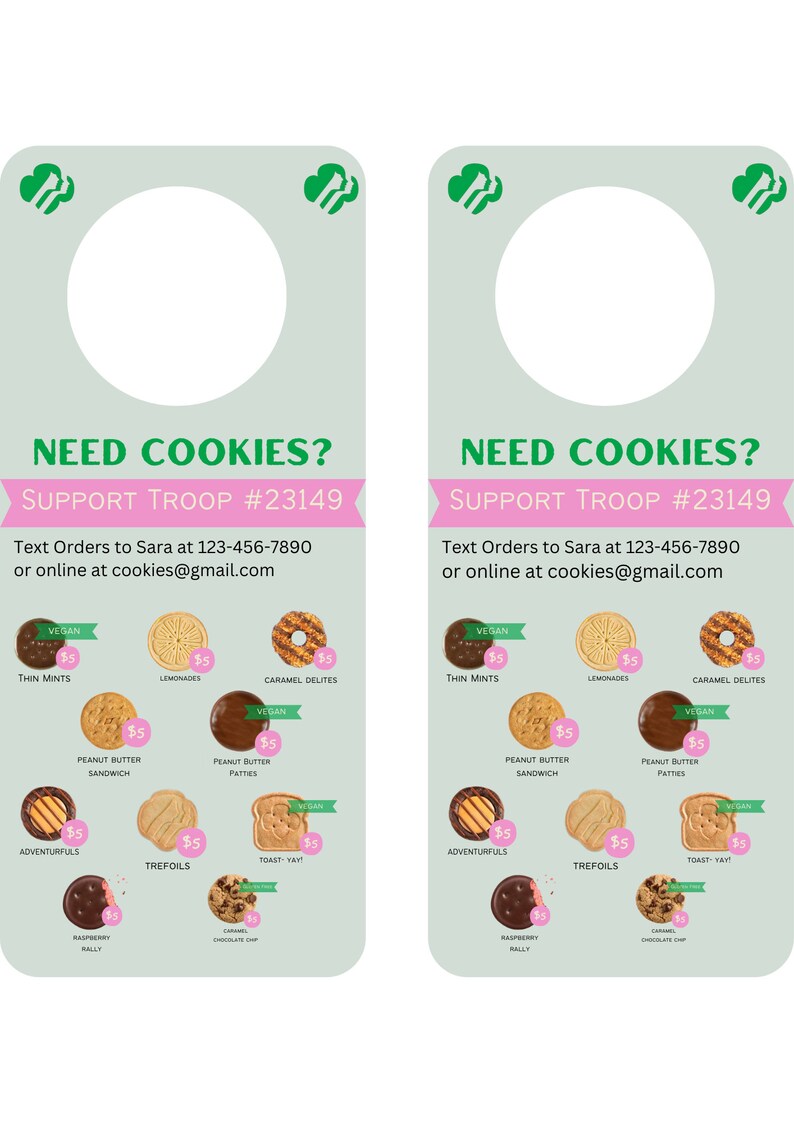 Customizable Girl Scout Cookie Printable Bundle, Door Hanger, Business ...