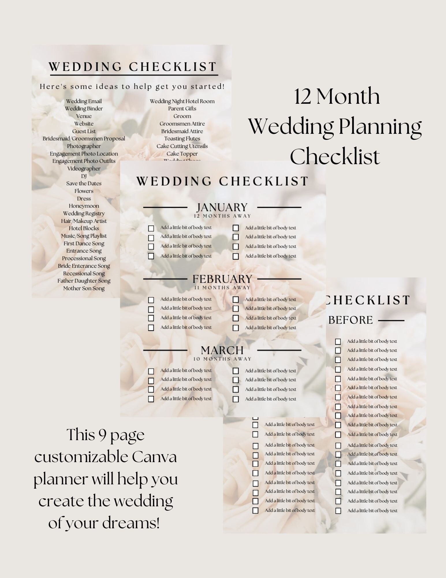 12 Month Wedding Checklist Editable Printable Instant Download Wedding ...