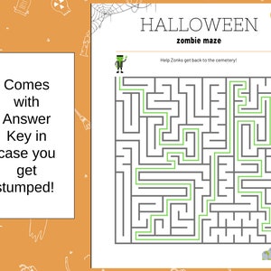Halloween Zombie Maze Printable Game With Answer Key - Etsy